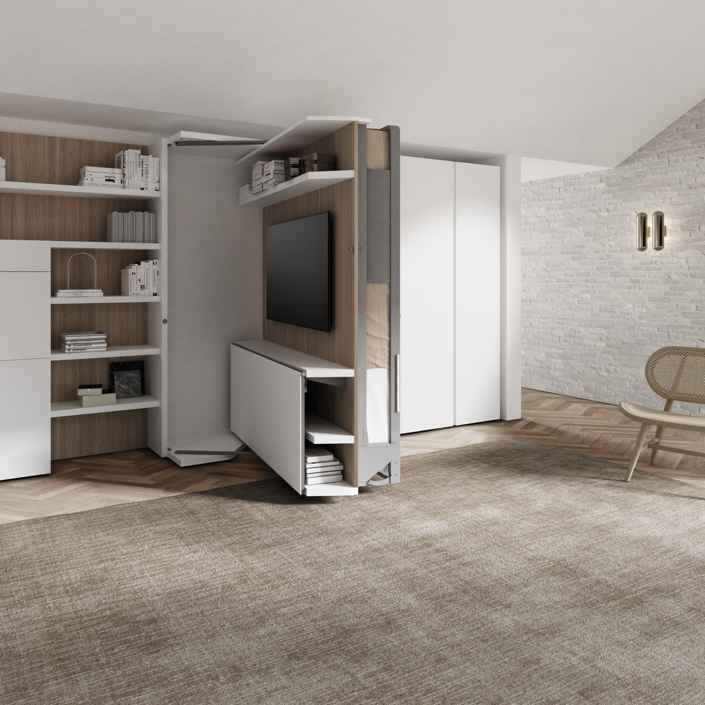 LGM | Queen Wall Bed | Rotating Murphy Bed with Library